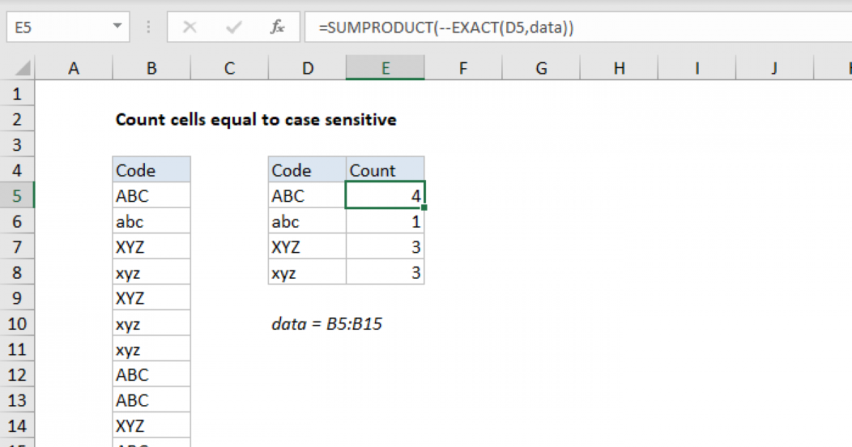 Count Cells Equal To Case Sensitive Excel Formula Exceljet